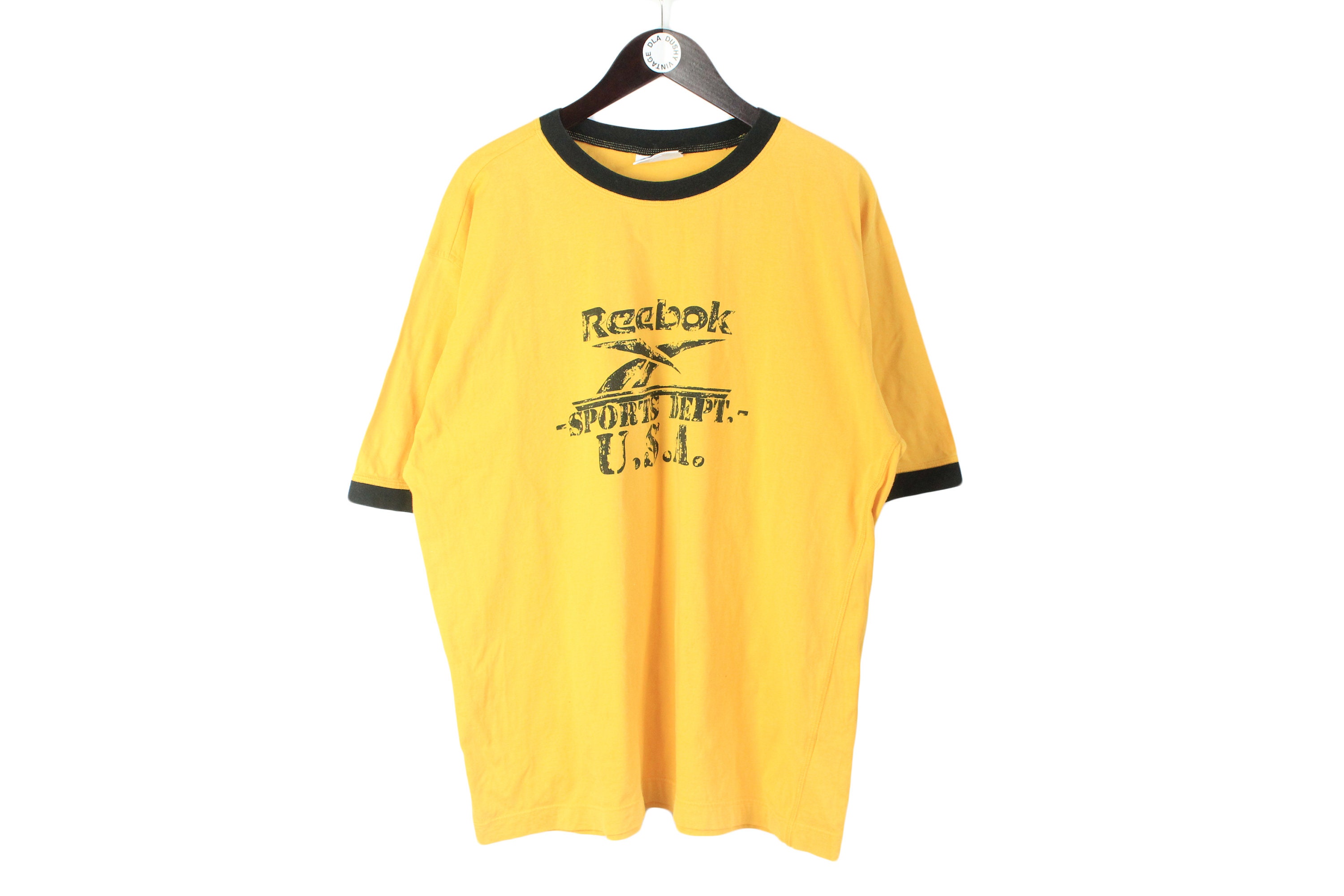 Vintage REEBOK Authentic T shirt Yellow Big Logo USA Dept. Size Men s XL Cotton Oversized Tee 90 s Athletic Retro Style Streetwear Sport Etsy Canada