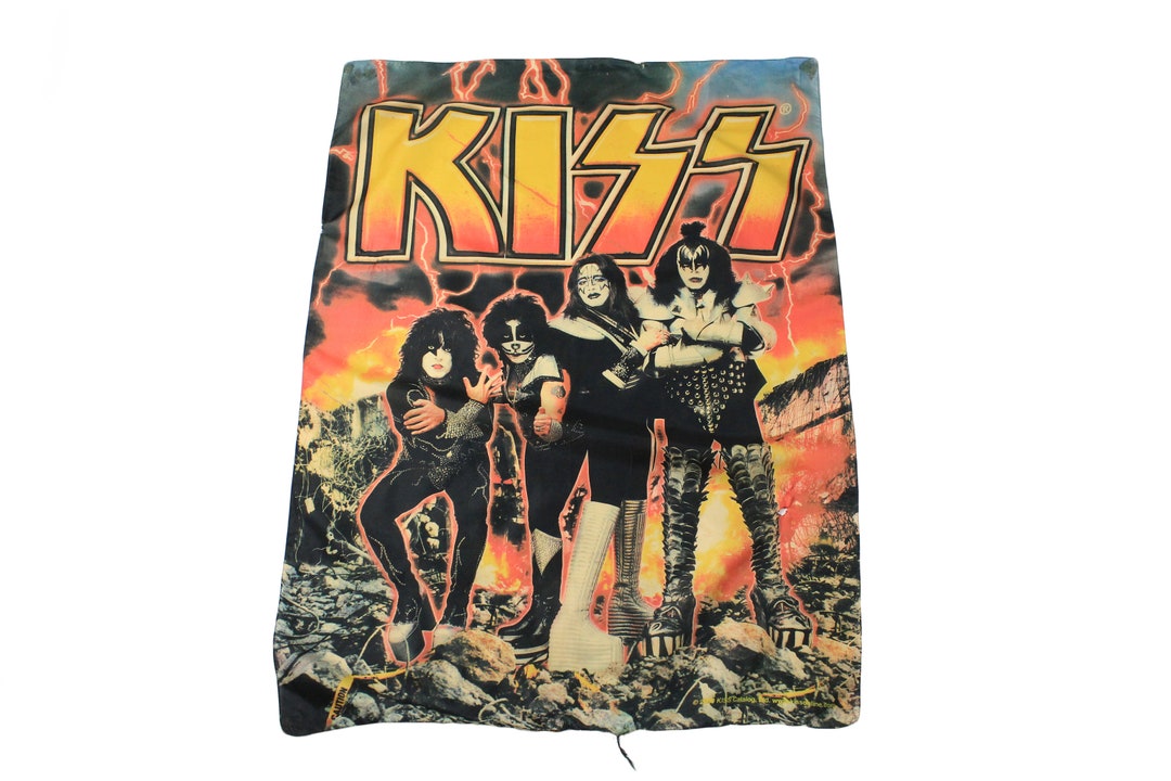 Vintage KISS 2000 Flag Banner Tapestry Music Band Old School 90's 80's ...