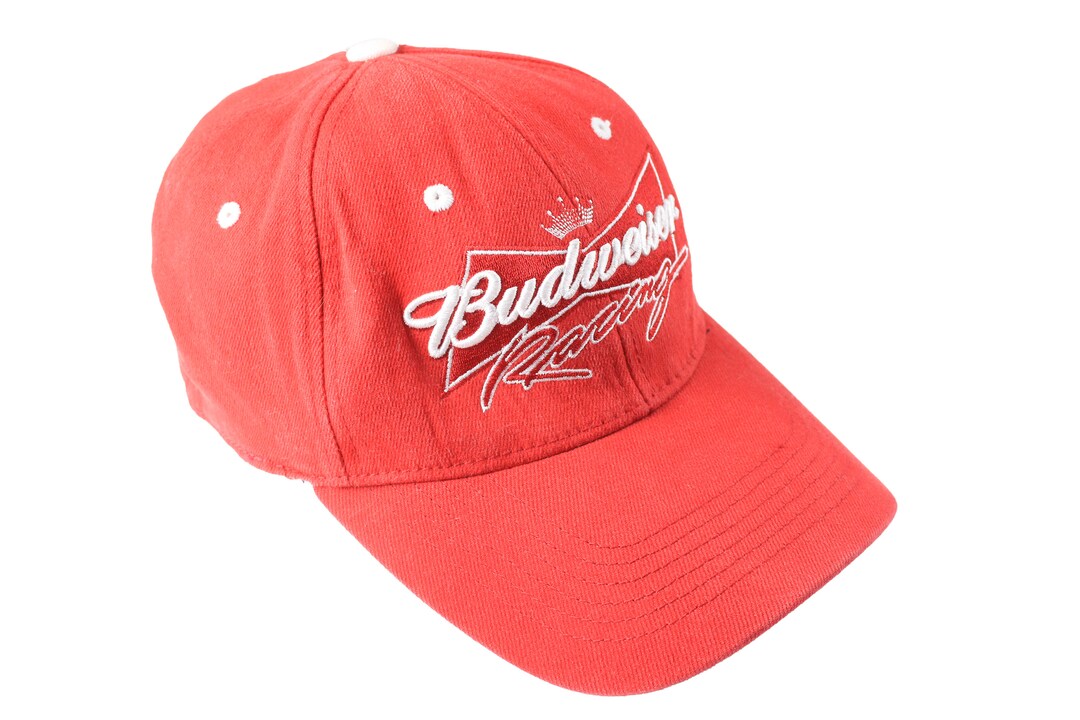 Vintage BUDWEISER Cap NASCAR Red Big Logo the King of Beer Baseball ...