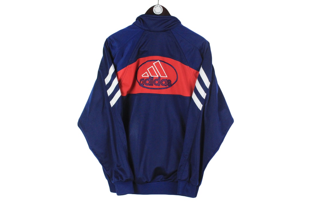 Vintage ADIDAS groot logo marineblauw rood trainingsjack maat M ...