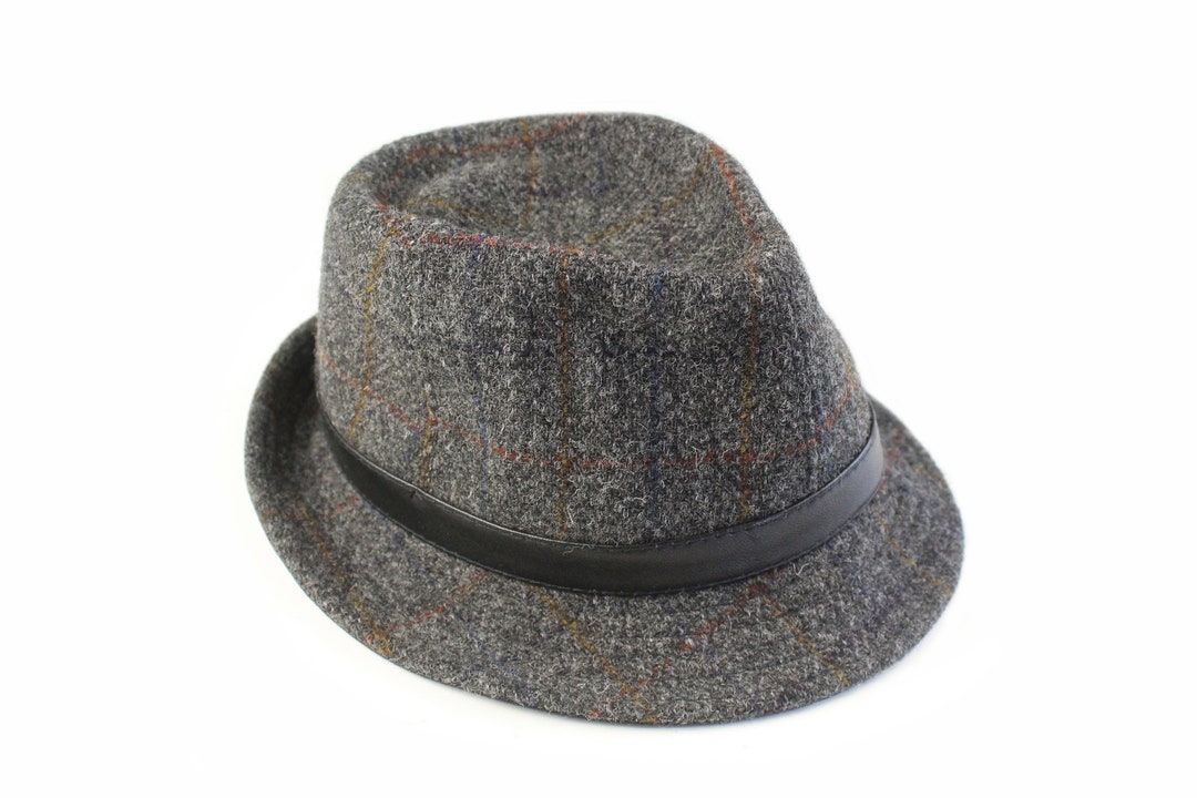 Vintage HARRIS TWEED Fedora Hat Wool Bucket Style Authentic Casual Men ...