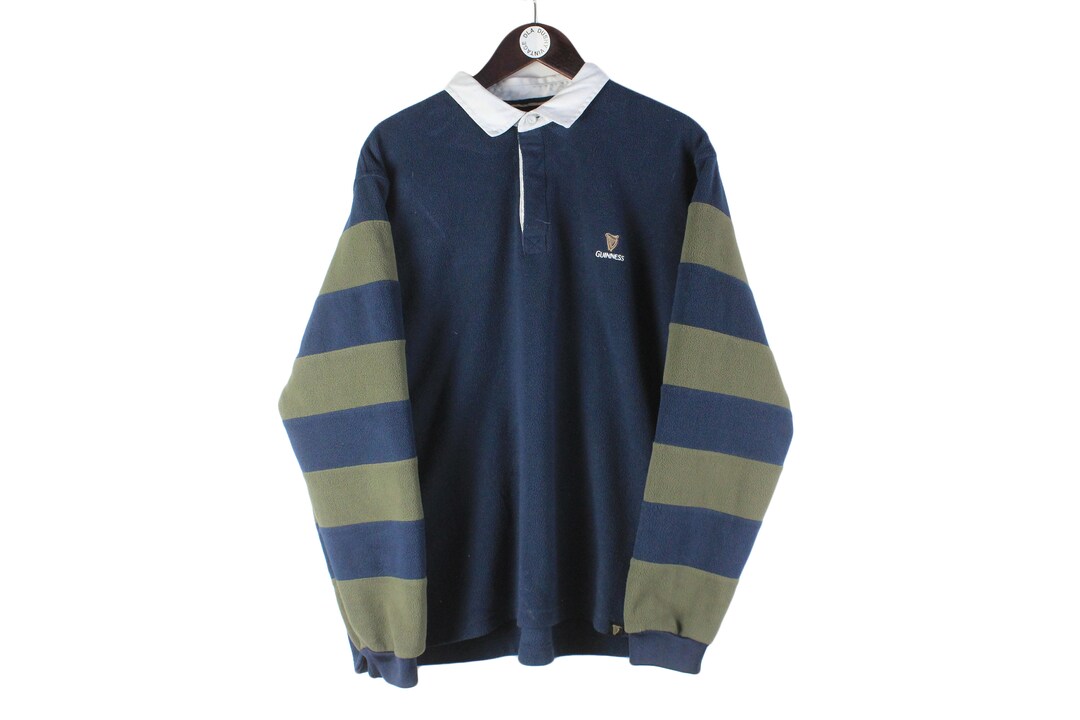 Vintage GUINNESS Fleece Rugby Shirt Size XL Men's Navy Blue Small Logo ...