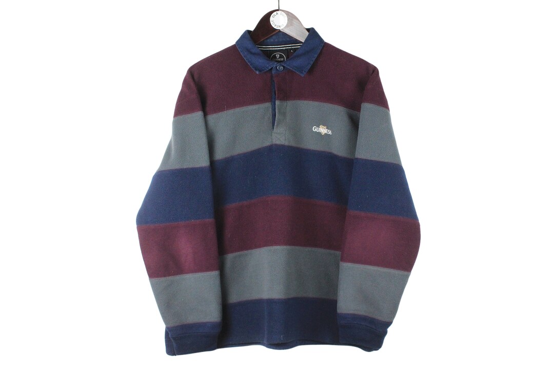 Vintage GUINNESS Fleece Rugby Shirt Size M Men's Gray Red Small Logo ...