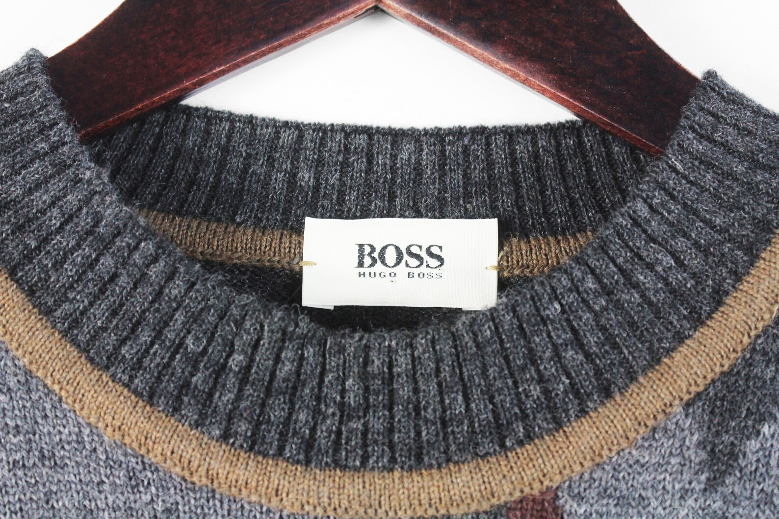 Vintage HUGO BOSS Sweater Size XL Men's Gray Wool Retro Knitted Luxury ...