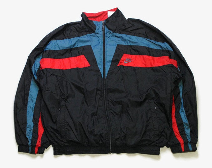 Vintage NIKE Authentic Track Jacket Size L Red Black Rare Retro Rave ...