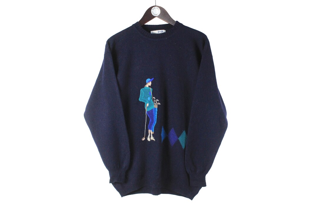Vintage PRINGLE Sweater Crewneck Golf Big Logo Pullover Size M Jumper ...