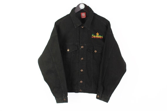 vintage BOB MARLEY 1994 Denim Jacket black jean coat … - Gem