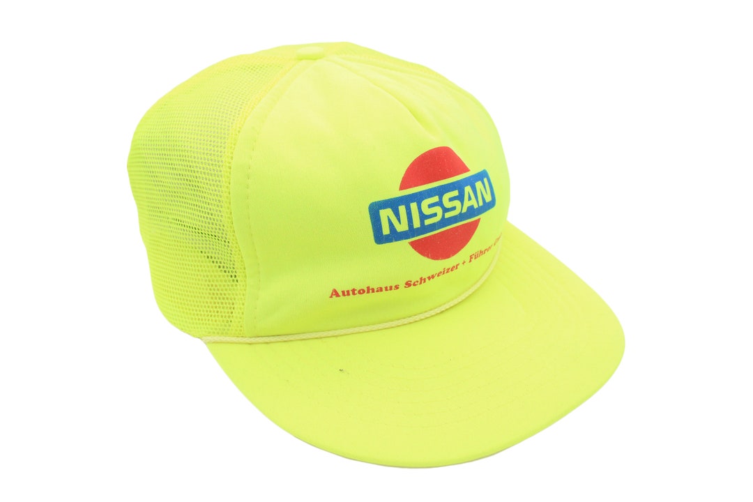 Vintage NISSAN Cap One Size Acid Green Big Logo Authentic Race Sport ...
