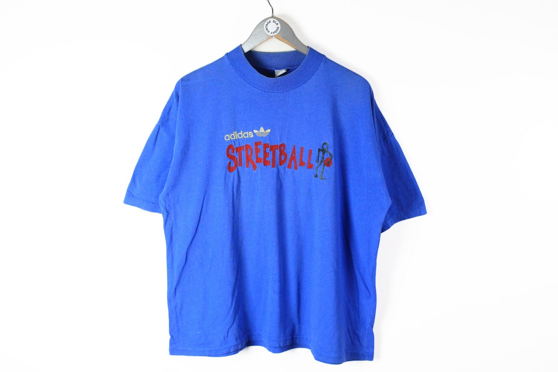 Vintage ADIDAS Streetball Big Logo T-shirt Blue Embroidery - Etsy
