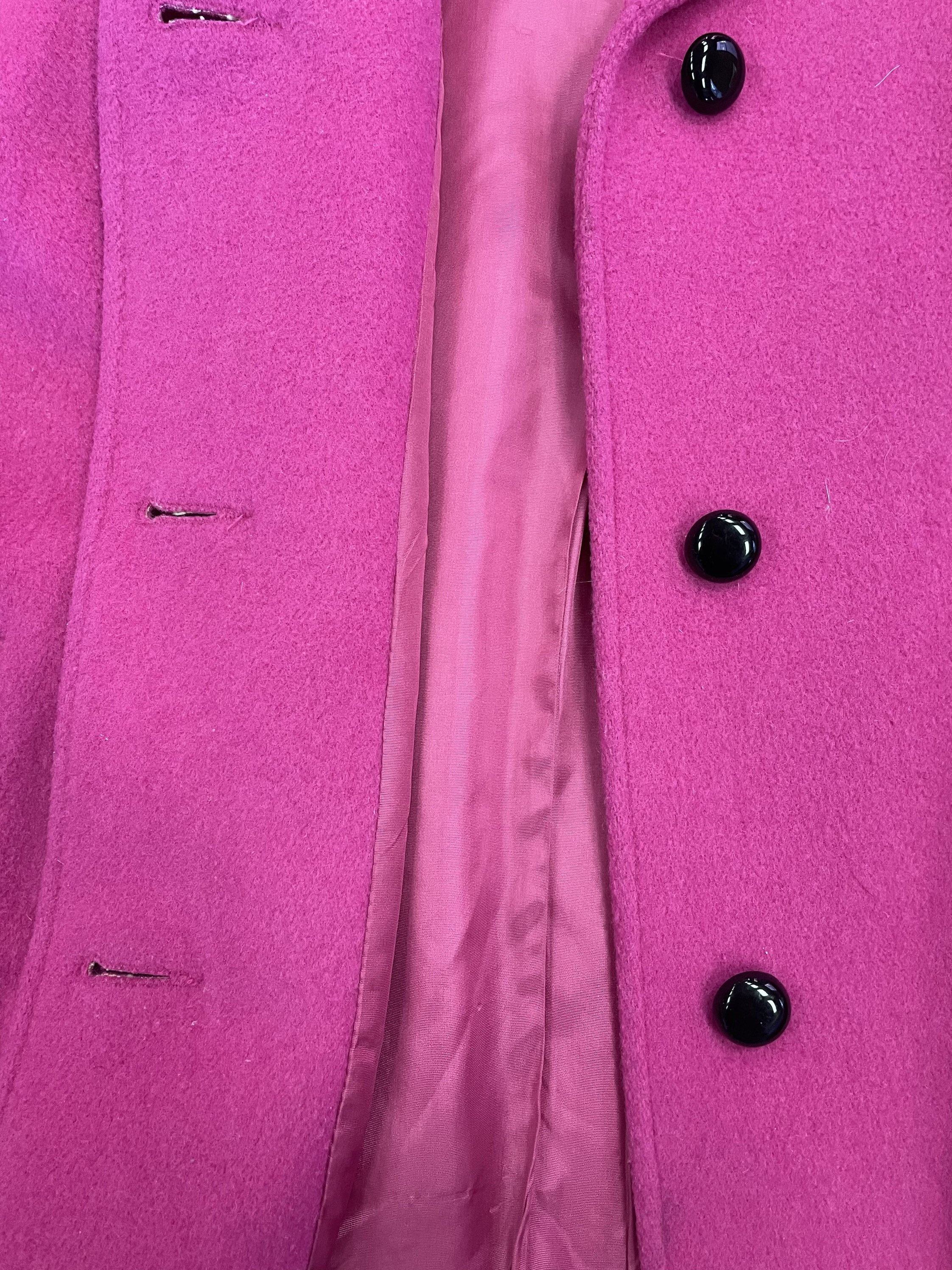 Wool Blend Coat Womens, Vintage Outerwear, Pink Wool Overcoat, Hot Pink ...