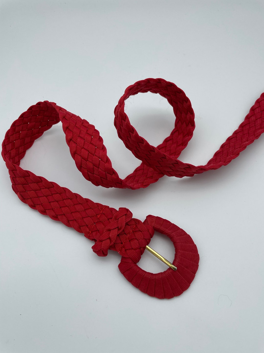 Vintage Red Wide Fabric Woven Belt With Gold Hardware, Intrecciato ...