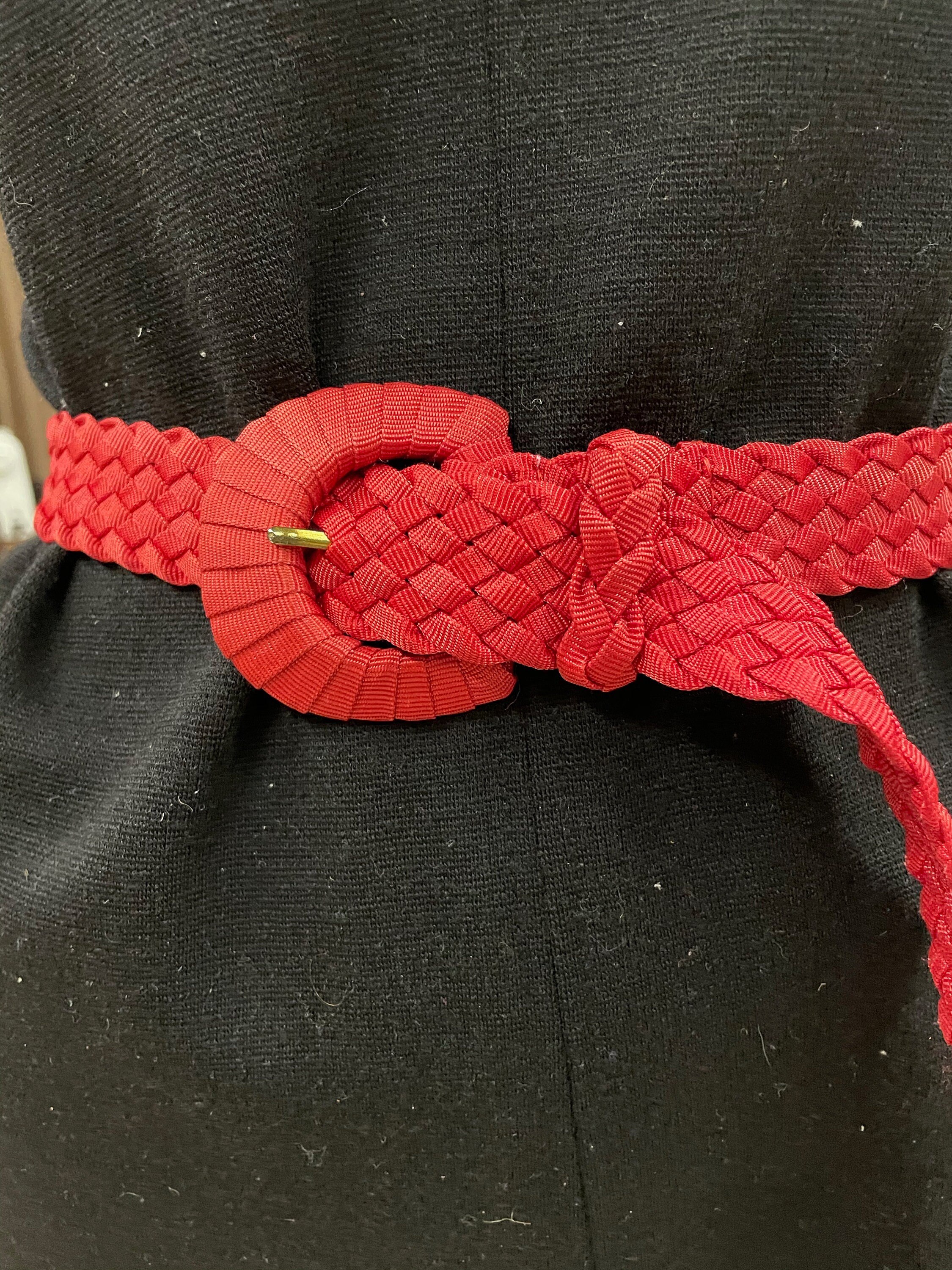 Vintage Red Wide Fabric Woven Belt With Gold Hardware, Intrecciato ...