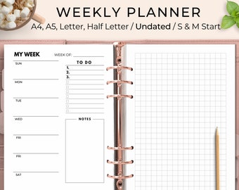Weekly Planner Printable, Week at a Glance Printable, Weekly Planner ...