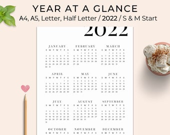 Year at a Glance Planner 2022 Yearly Overview Printable | Etsy