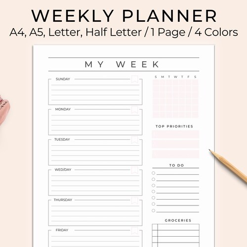 Weekly on One Page Weekly Planner Pages Printable Half Size - Etsy