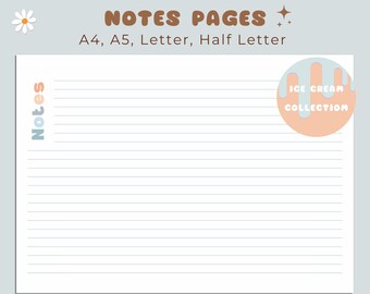 Notes Pages Printable, Lined Notes Printable, Writing Paper, Printable ...