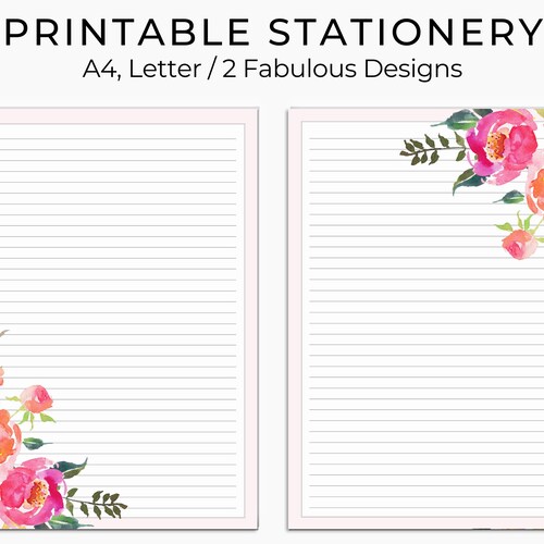 Purple Floral Printable Stationery Letter Printable | Etsy