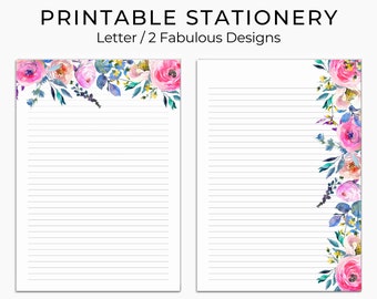 Purple Floral Printable Stationery Letter Printable | Etsy