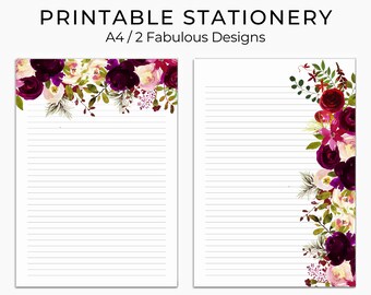 Purple Floral Printable Stationery A4 Printable Stationary | Etsy