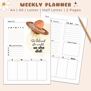 Weekly Planner Printable, Week at a Glance Printable, Weekly Planner ...