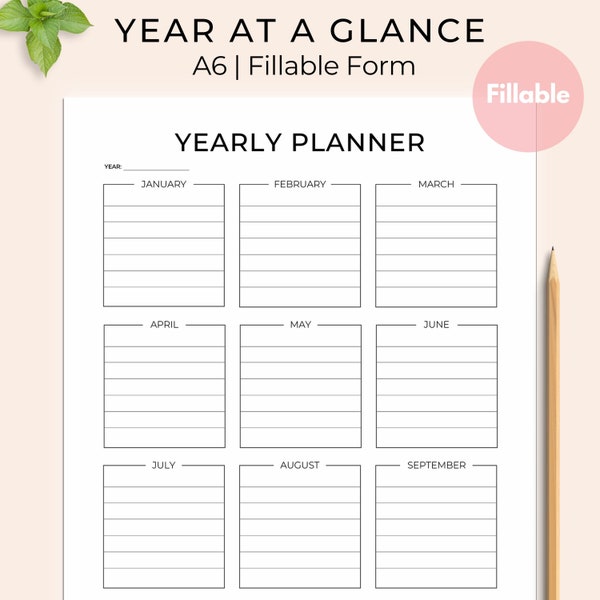 12 Month at a Glance Calendar - Etsy