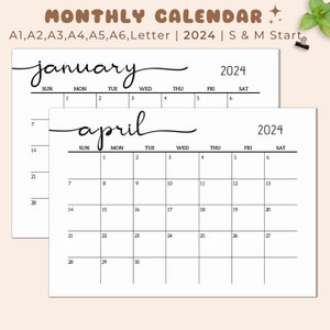 2024 Large Calendar Printable, Desk Calendar 2024, Minimalist Big Wall ...