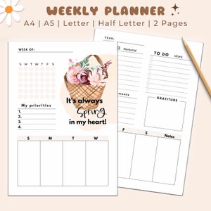 Weekly Planner Printable, Week at a Glance Printable, Weekly Planner ...