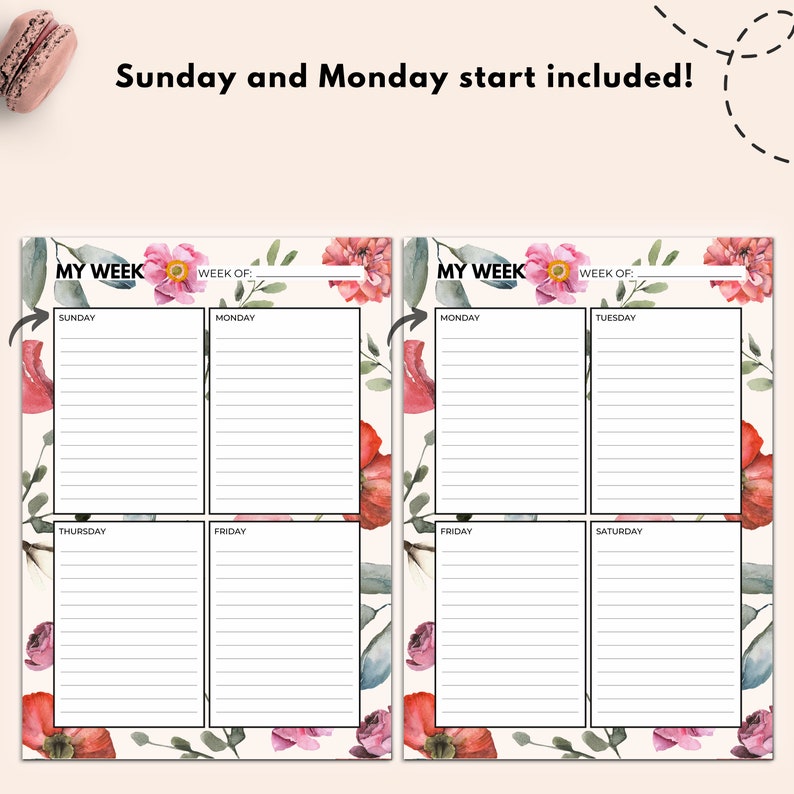 Weekly Planner Printable Week at a Glance Printable Weekly - Etsy