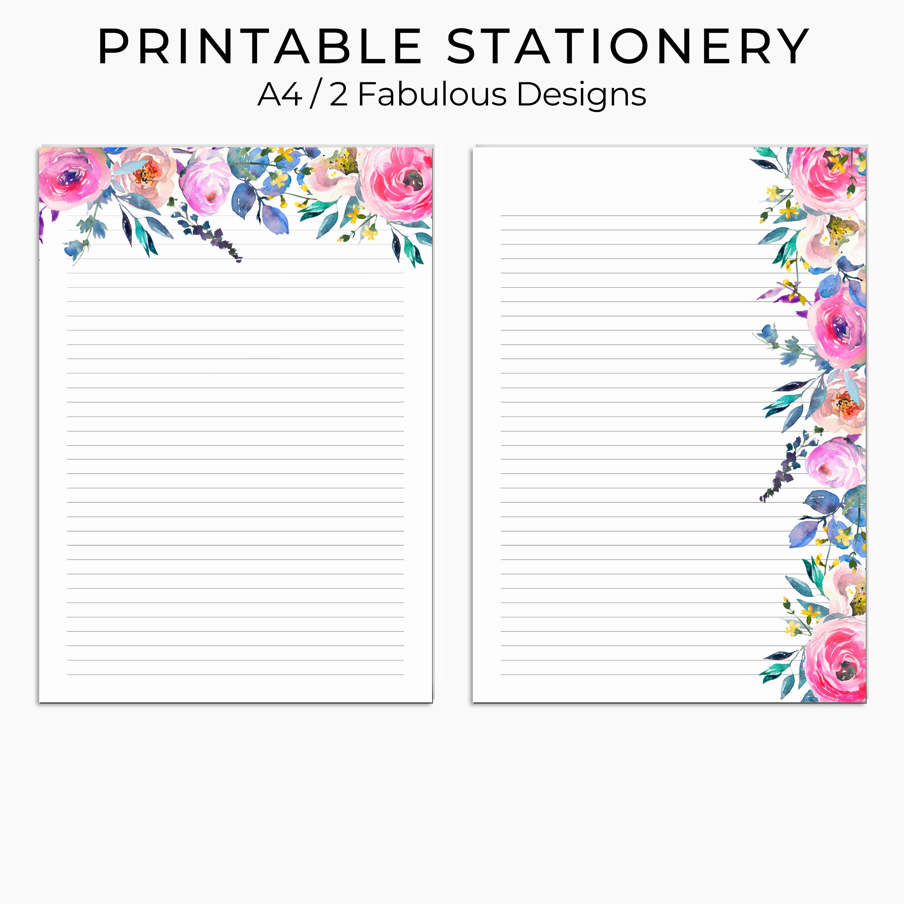 Purple Floral Printable Stationery A4 Printable Stationary - Etsy Singapore