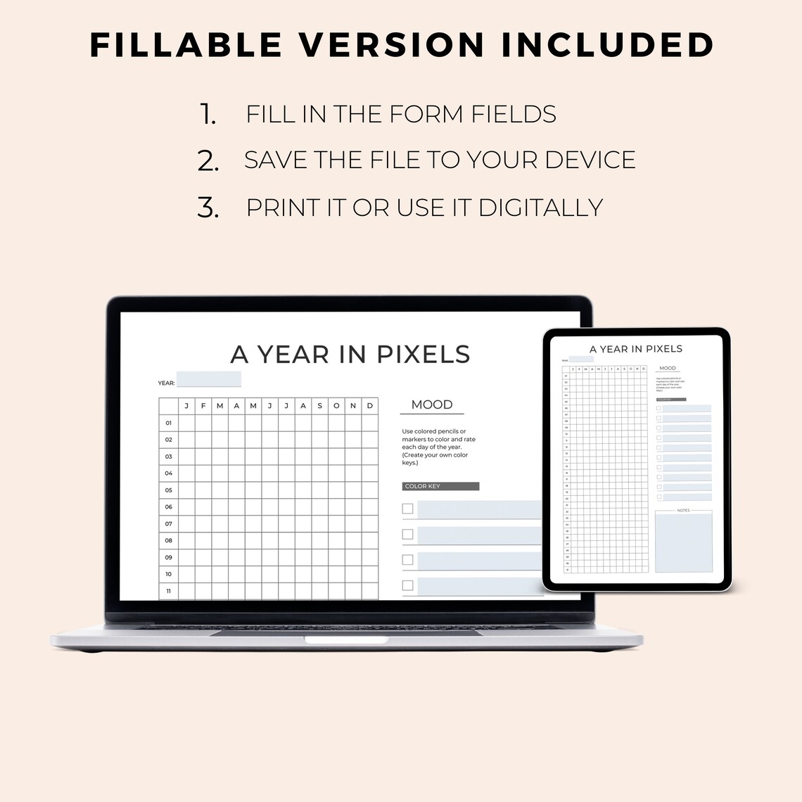 A Year in Pixels Printable Yearly Mood Tracker Year in - Etsy Canada