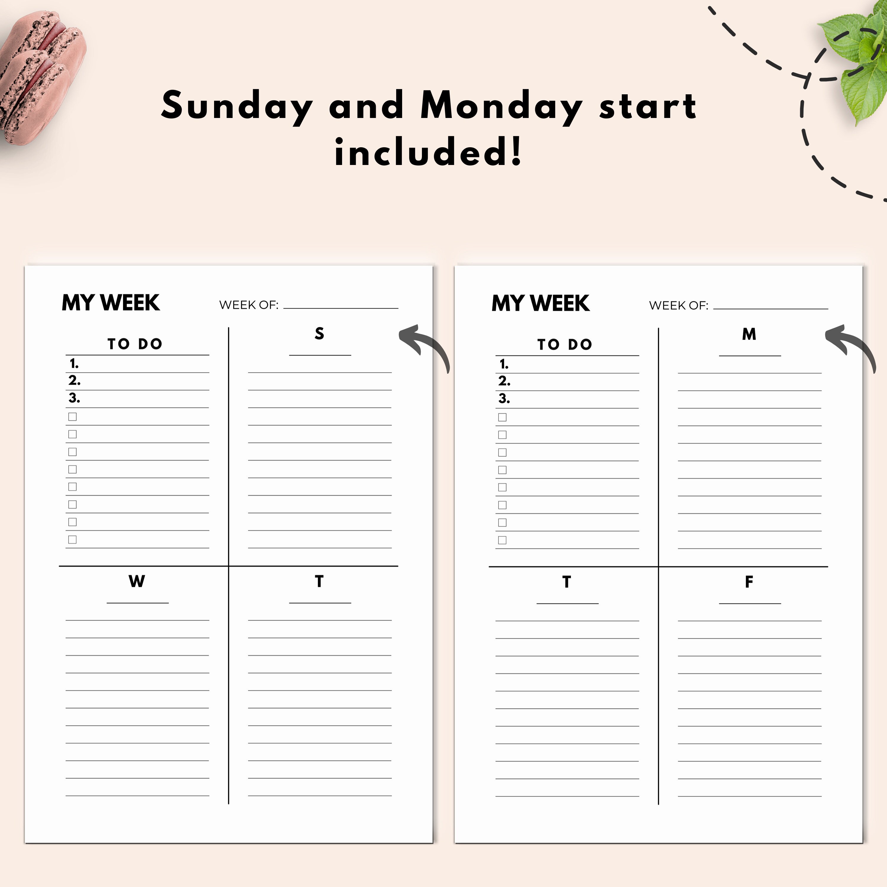 Weekly Planner Printable Week at a Glance Printable Weekly | Etsy
