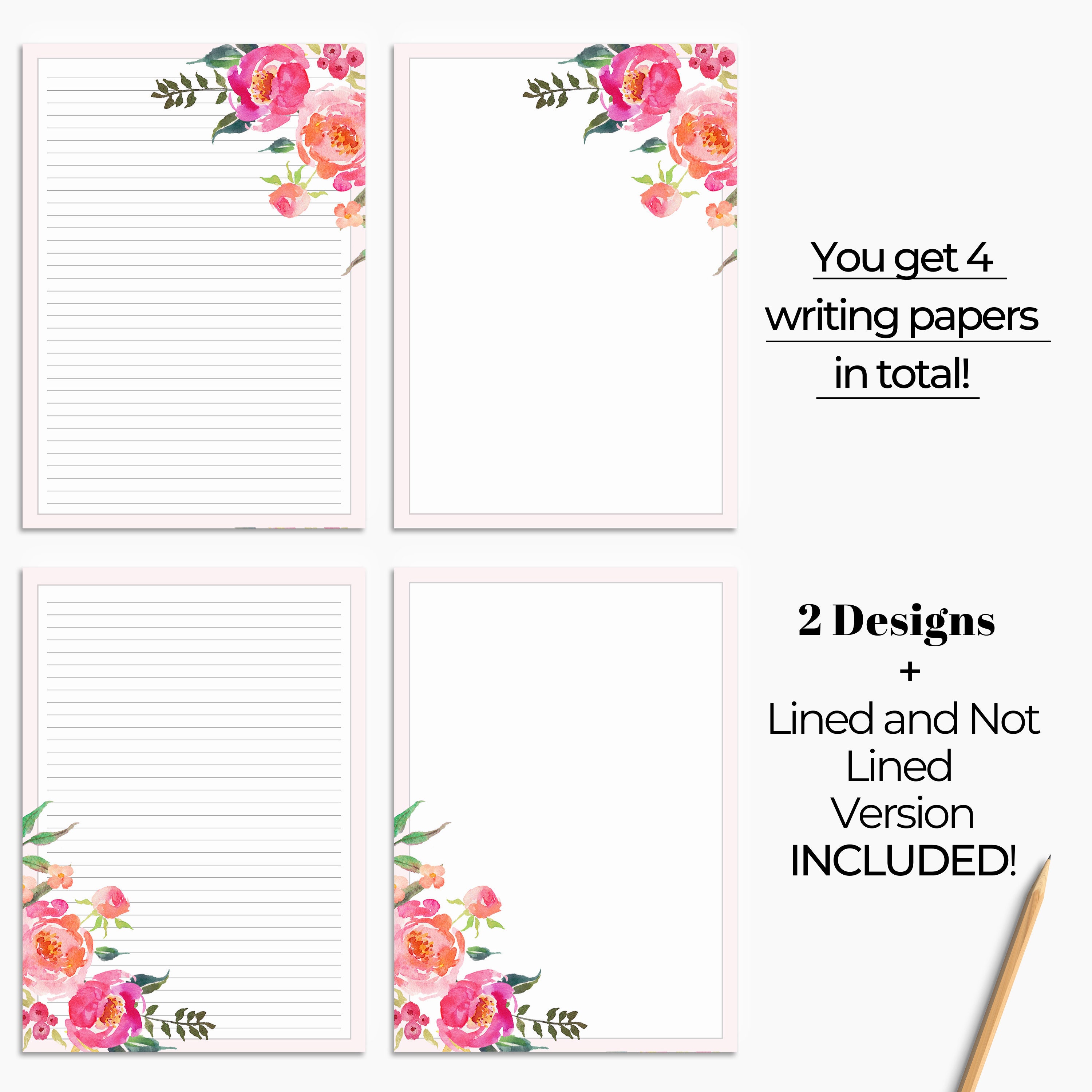 Printable Floral Writing Paper Printable Stationery Lined - Etsy