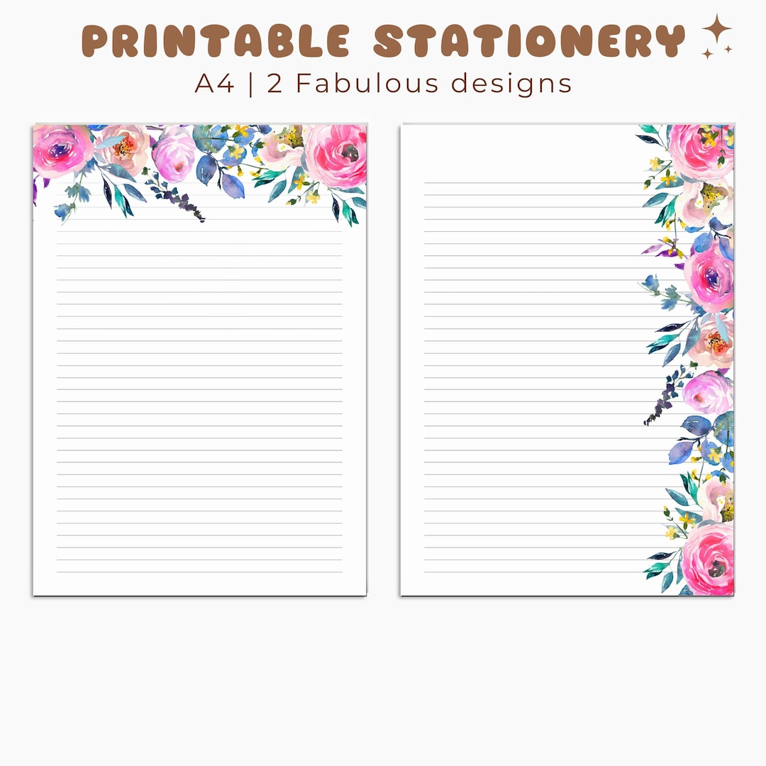 Purple Floral Printable Stationery A4 Printable Stationary - Etsy