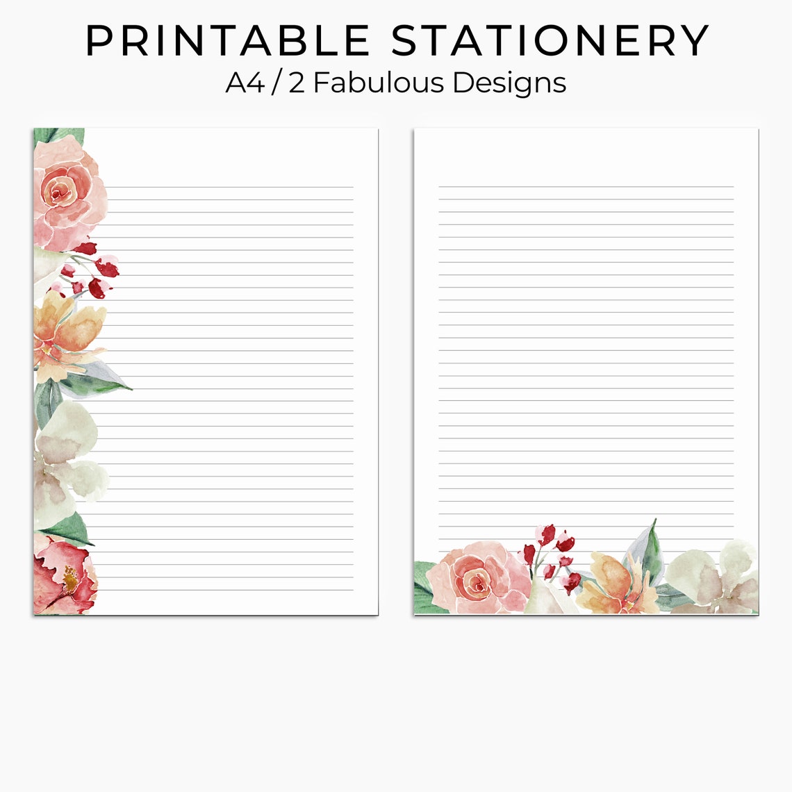 Floral Stationery Printable Printable Stationery Paper - Etsy