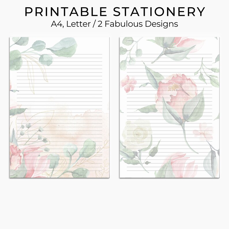 Floral Pink Printable Stationery Printable Stationery Paper | Etsy