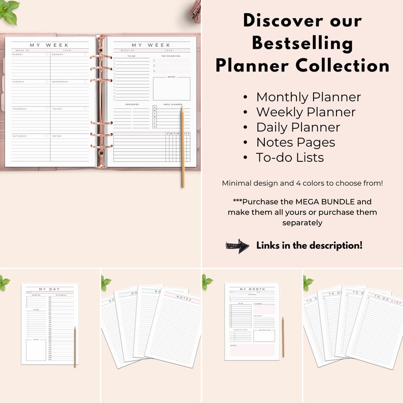 Week at a Glance Printable Weekly Planner Undated Week on - Etsy