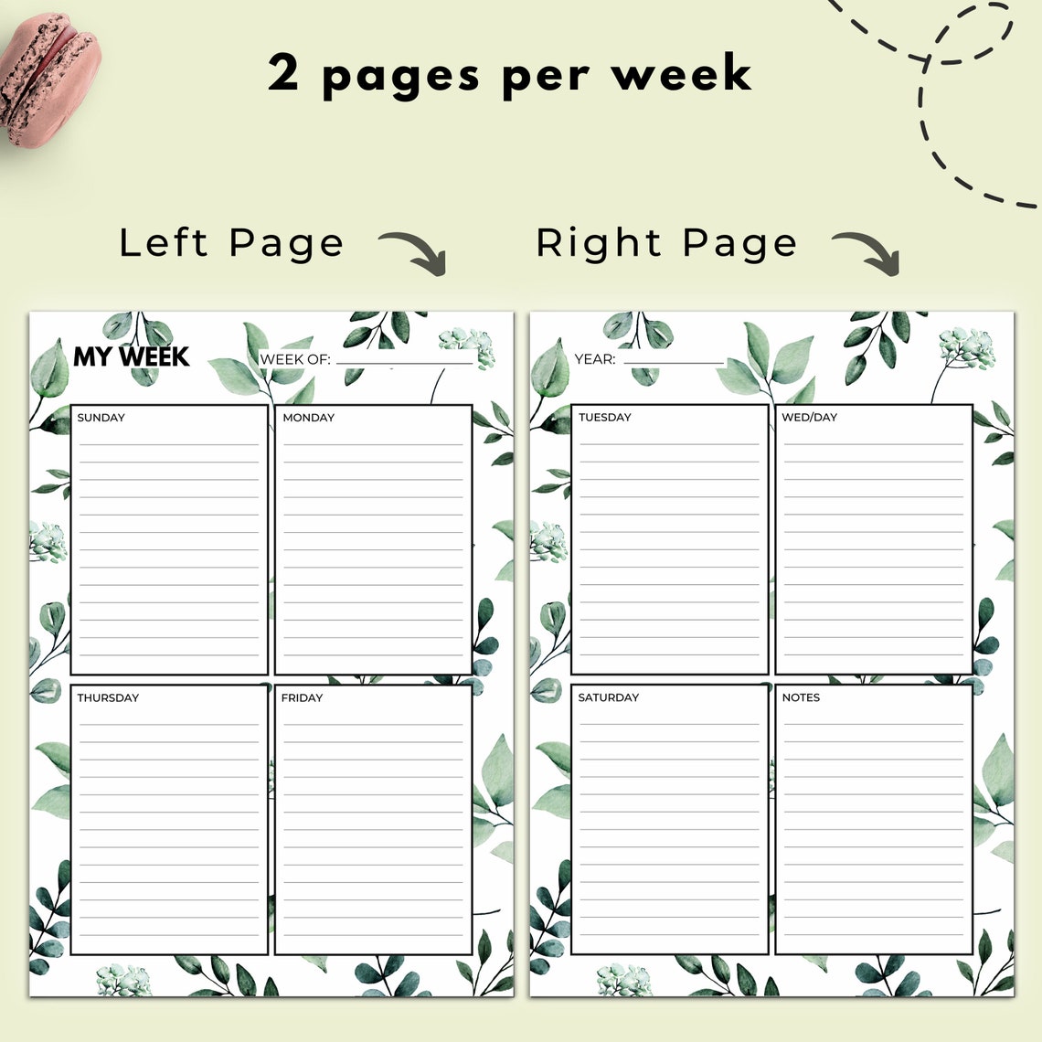 Weekly Planner Printable Week on Two Pages WO2P Planner | Etsy