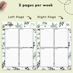 Weekly Planner Printable, Week on Two Pages, WO2P, Planner Inserts ...