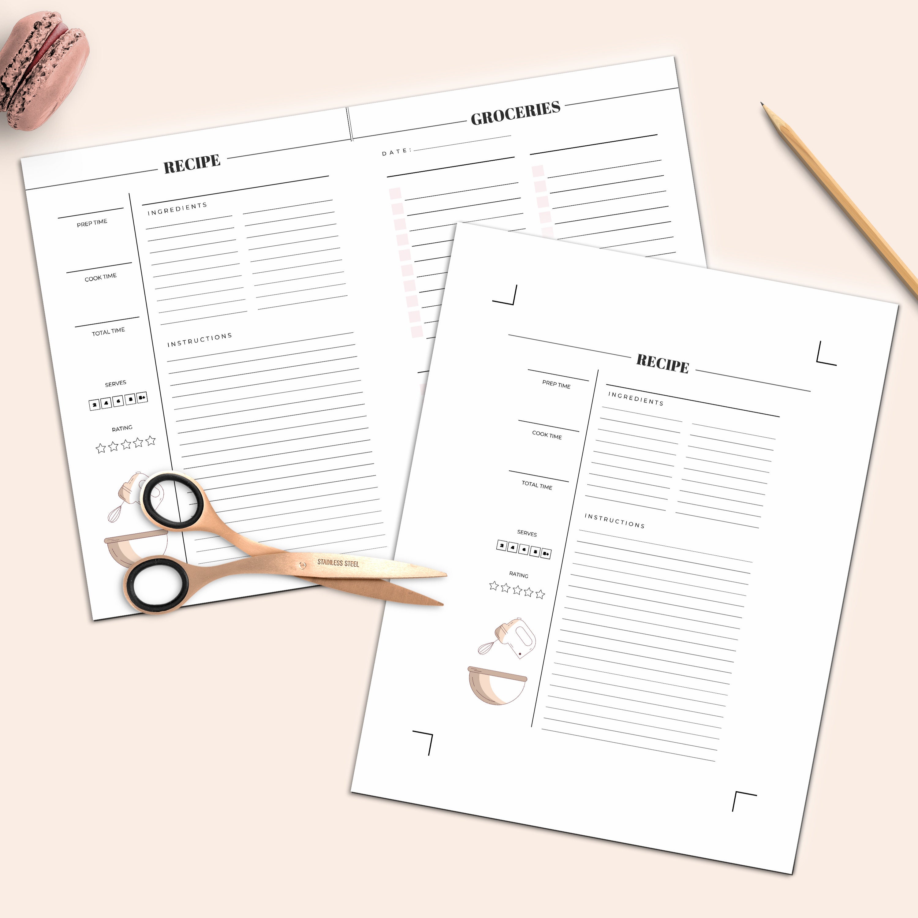 Printable Recipe Page Grocery List Printable Recipe Planner | Etsy