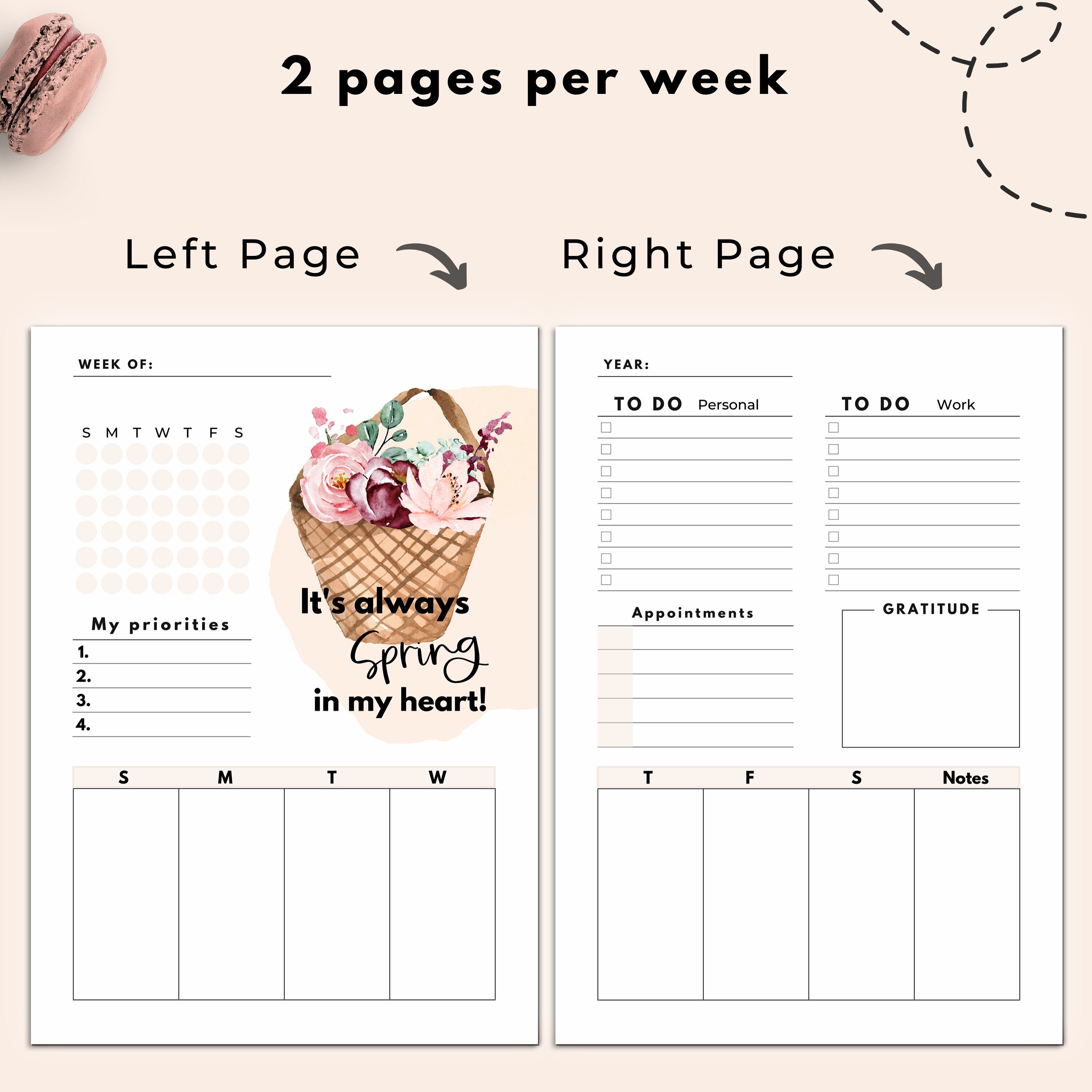 Weekly Planner Printable Week on Two Pages WO2P Planner | Etsy