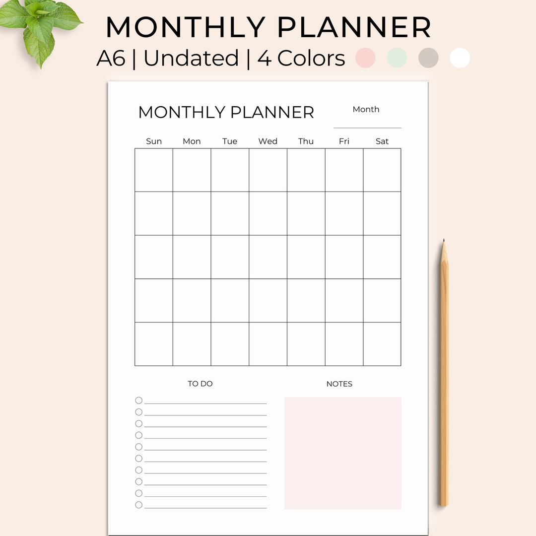 Monthly Planner Printable, Undated Monthly Planner, Minimalist Monthly ...