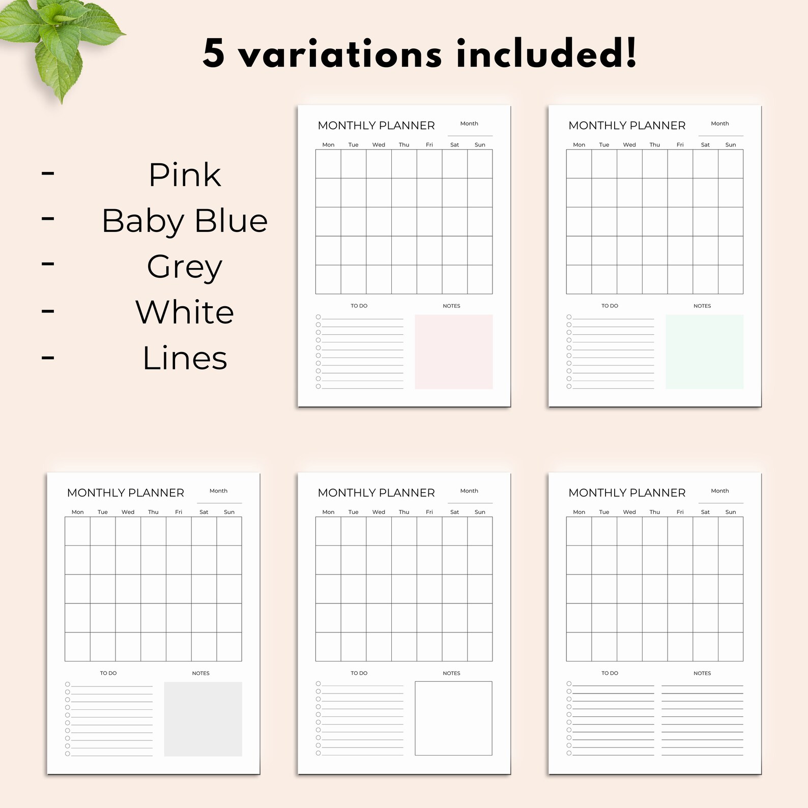 Monthly Planner Printable Undated Monthly Planner Month on 2 - Etsy