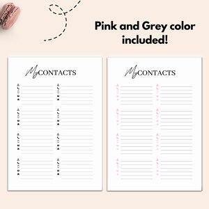 Printable Contacts Page, Address Book, Contact Book, Printable Planner ...