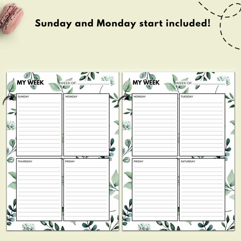 Weekly Planner Printable Week at a Glance Printable Weekly | Etsy