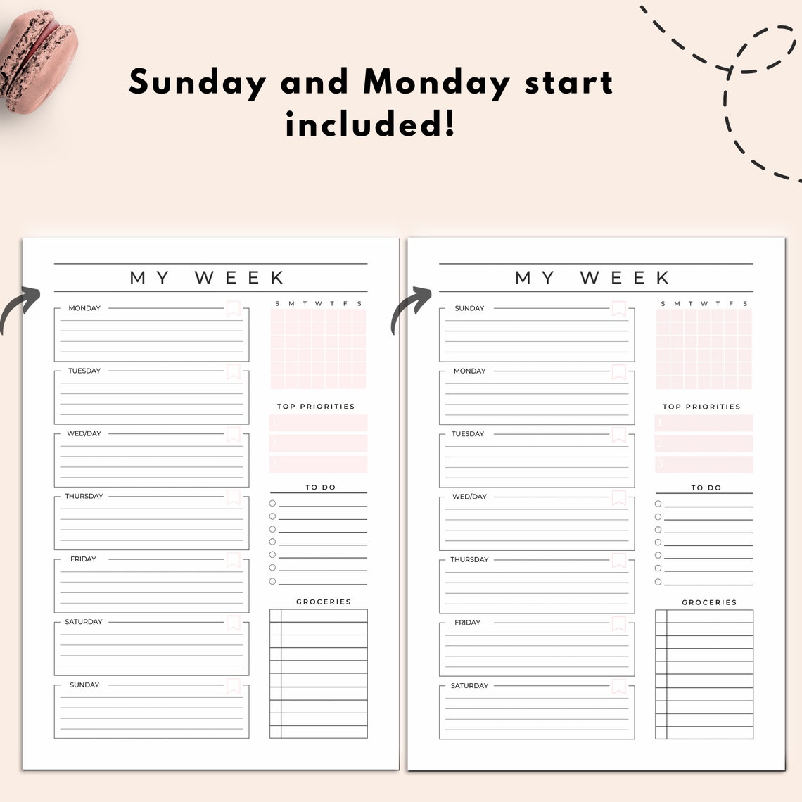 Undated Weekly Planner Printable Weekly Organizer Weekly - Etsy