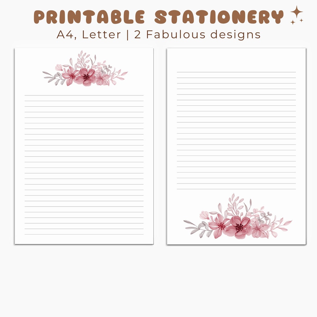 Boho Floral Printable Stationery, Printable Writing Paper, Printable ...