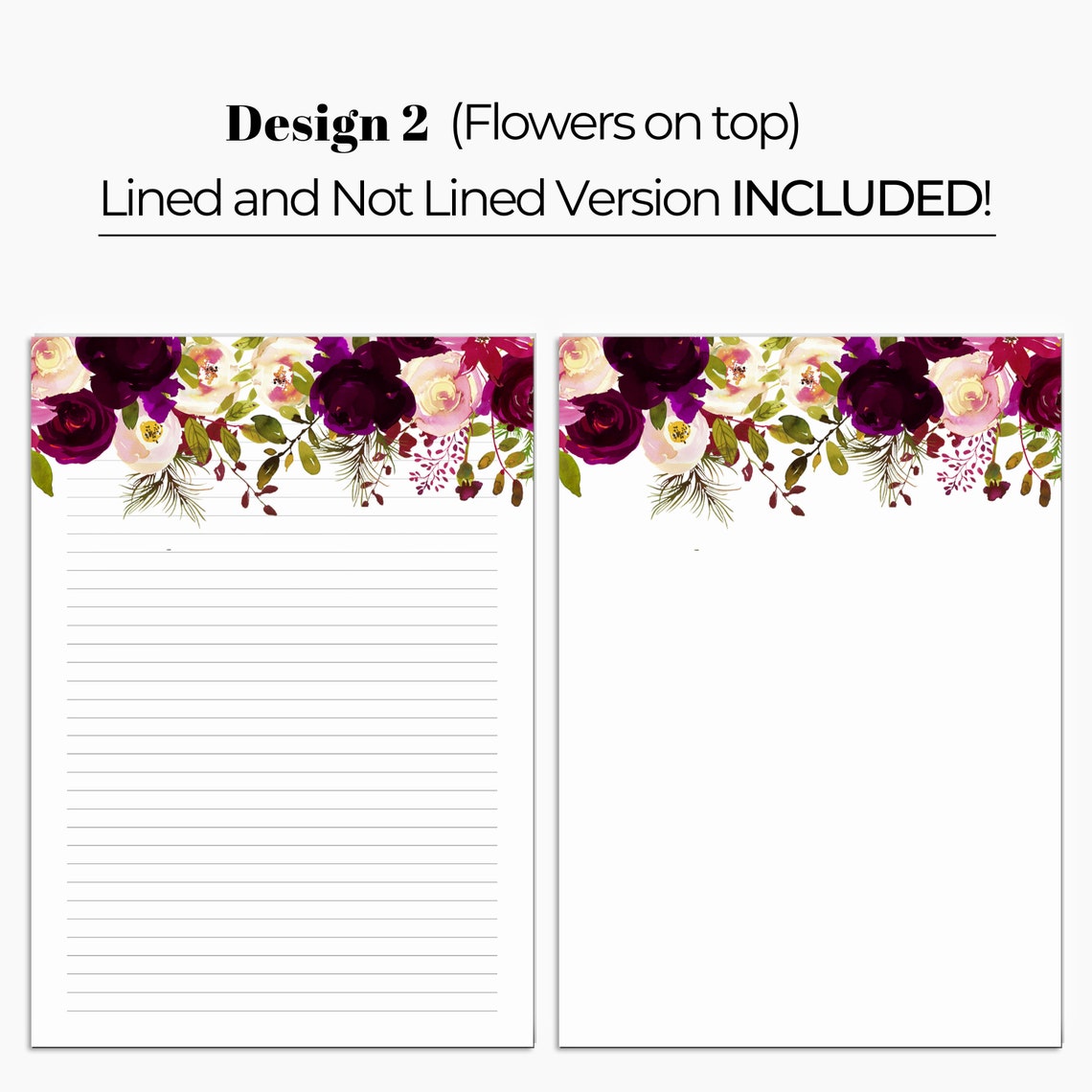 Purple Floral Printable Stationery Letter Printable - Etsy