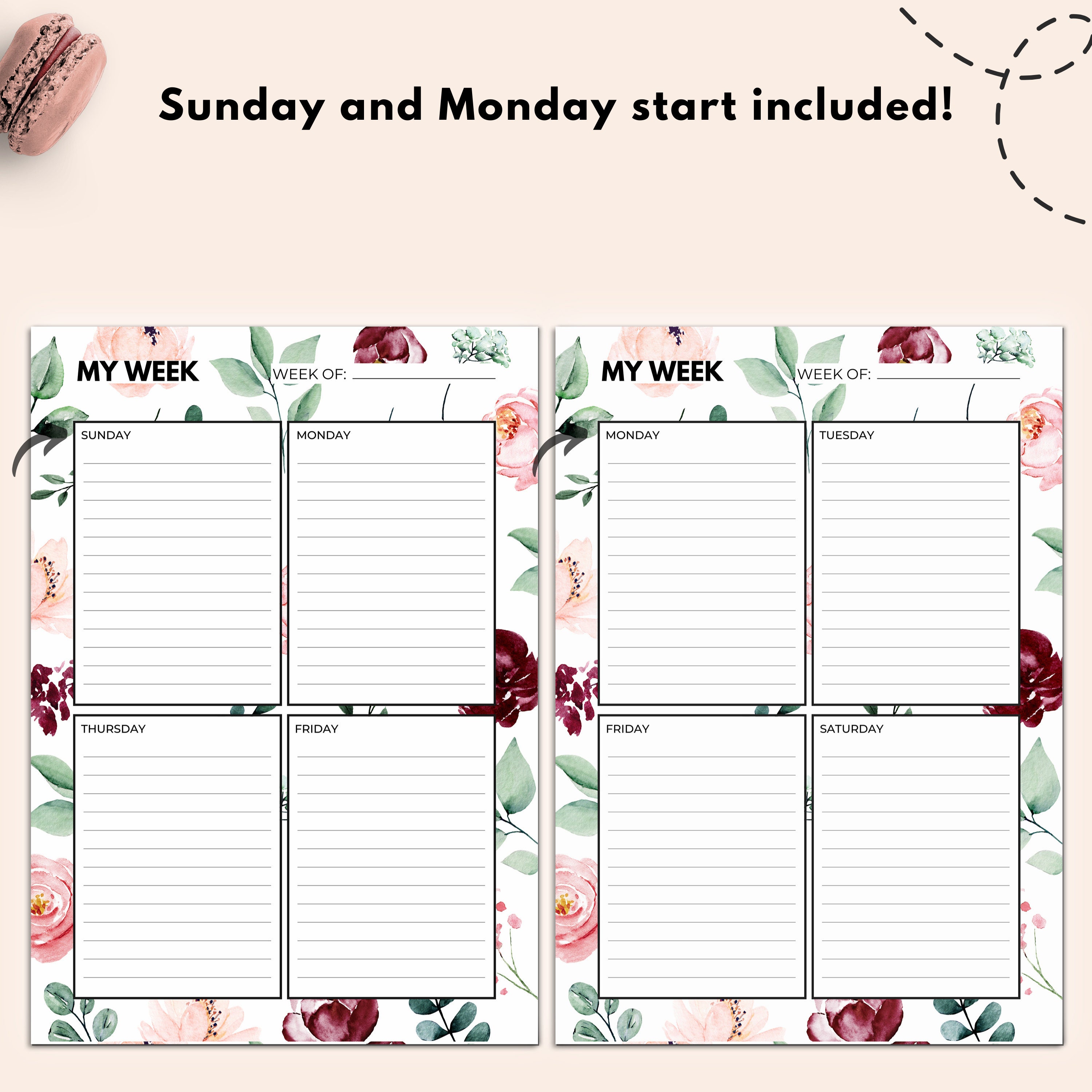 Weekly Planner Printable Week at a Glance Printable Weekly | Etsy