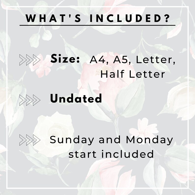 Monthly Planner Printable Undated Monthly Planner Floral | Etsy