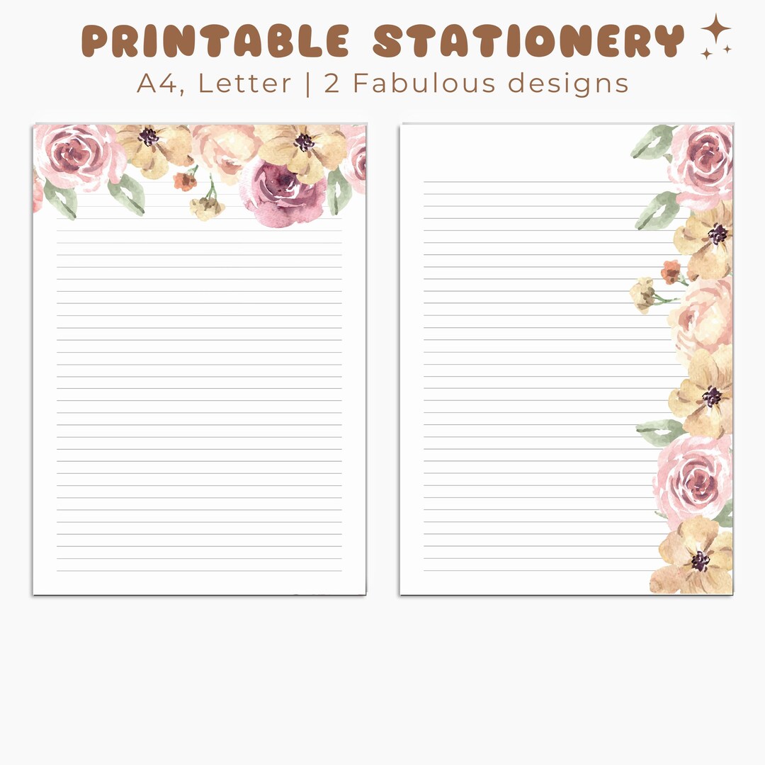 Printable Floral Writing Paper Printable Stationery Lined - Etsy